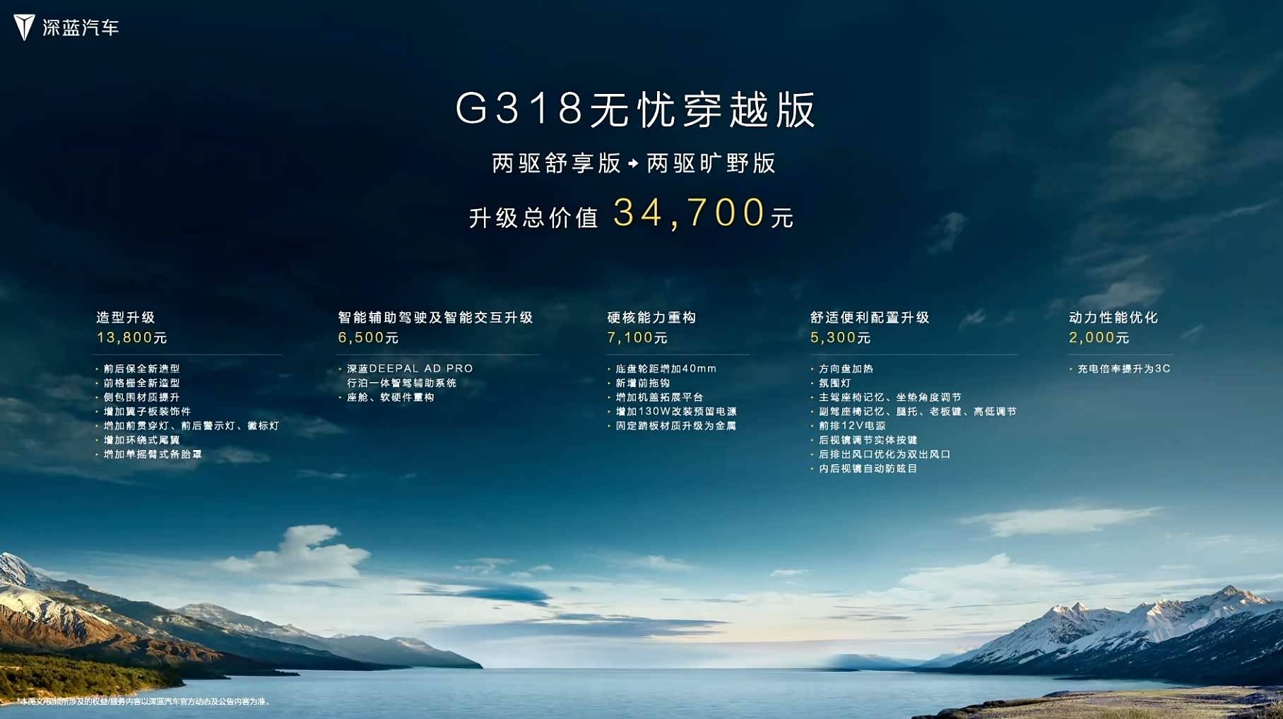 售价18.59万起/丰富越野套件 深蓝G318无忧穿越版上市_搜狐汽车_搜狐网