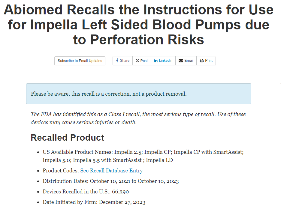已致49人死亡，FDA对一产品启动最高级别召回_Impella_心脏_医疗