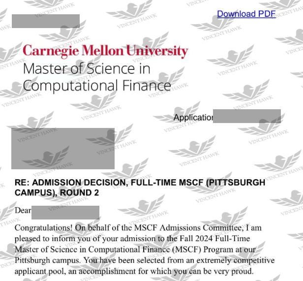 2024 VH Offer | 头部金工项目CMU MSCF再添两枚Offer，一枚Top4陆本GPA3.5，一枚来自南大！_金融_留学_求职