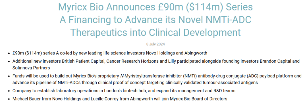 1.14亿美元，Myricx获礼来等投资者青睐，以推进新型NMTi-ADC进入临床阶段_开发_Bio_来源