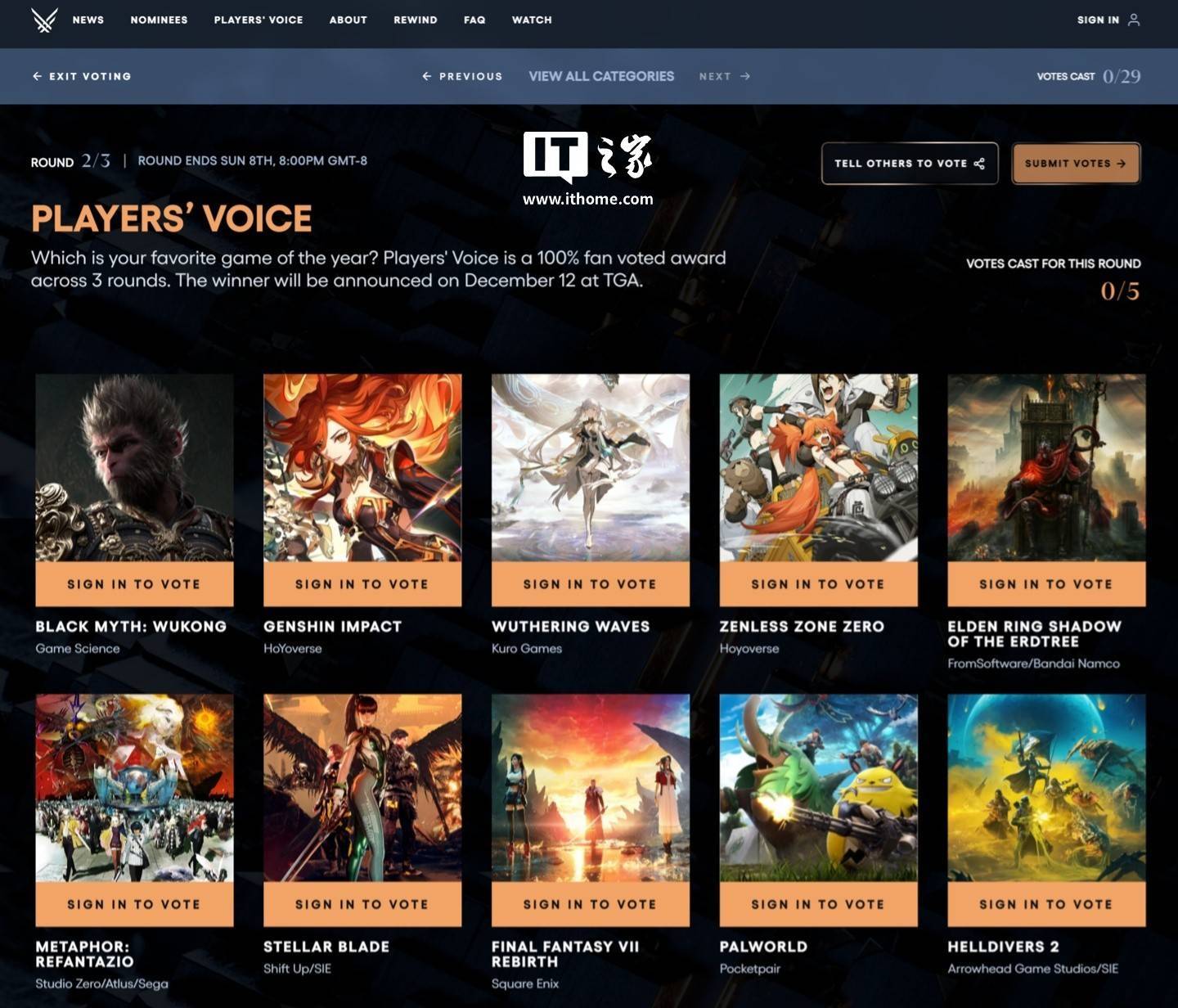 TGA2024“玩家之声”投票开启，国产游戏《原神》《黑神话》等入围_奖项_评选_区零