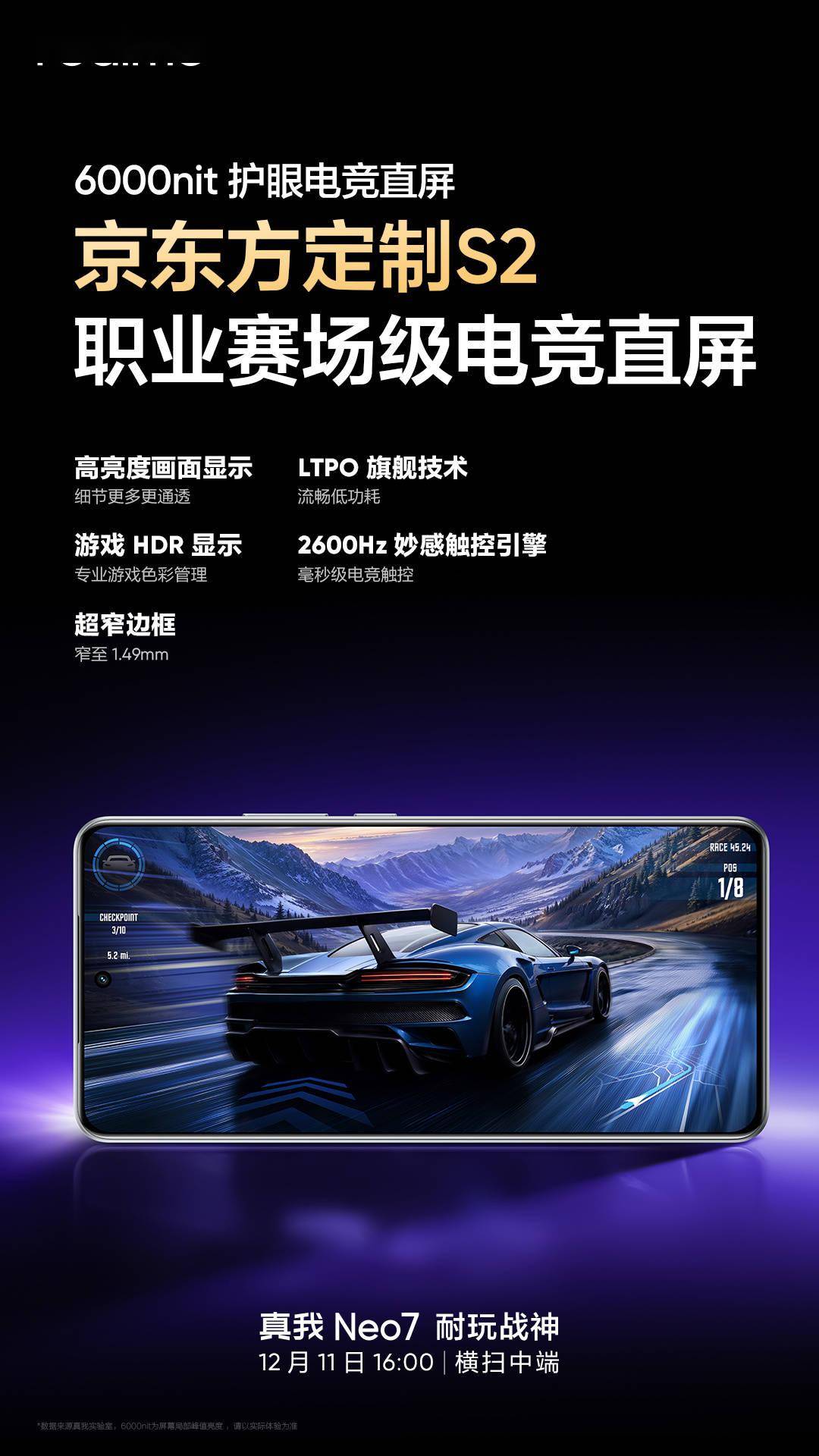 realme 真我 Neo7 手机搭载 6000nit 京东方定制 S2 柔性屏-新科技-资讯-头部财经